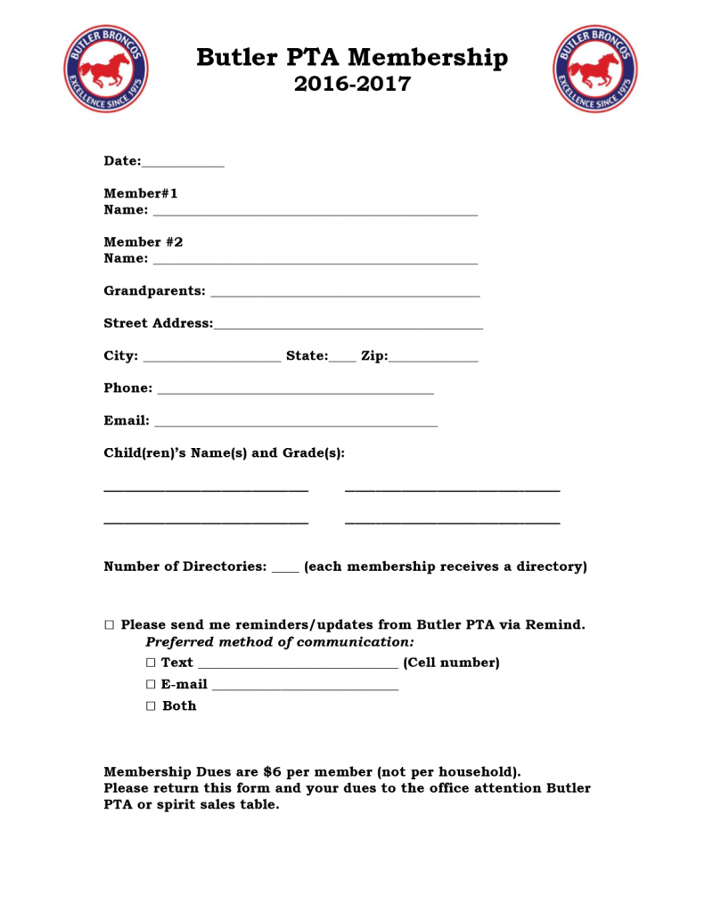 PTA Membership Form – Butler Elementary PTA